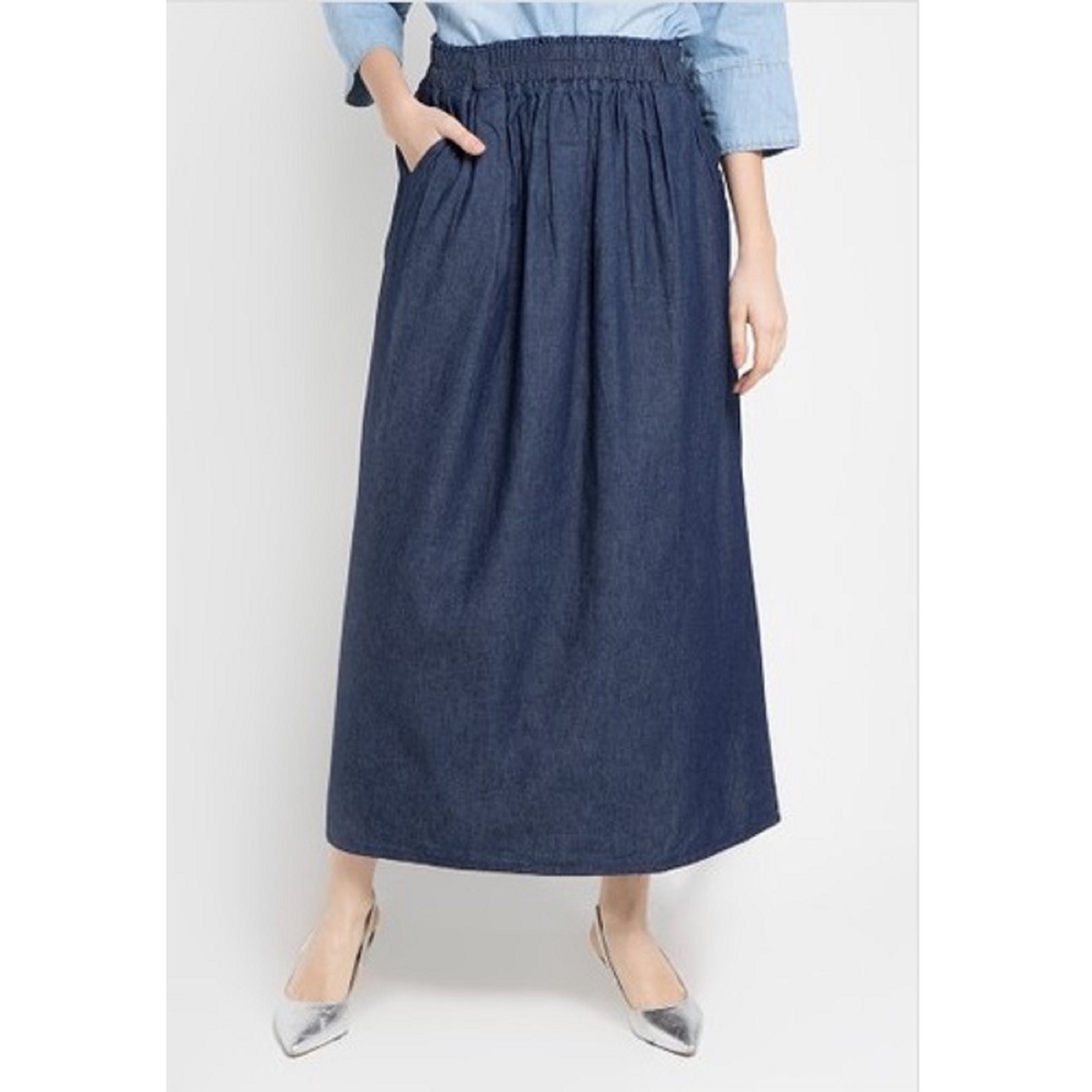 Jual Rok Jeans Ringan Basic Semi Span Wanita Panjang 94cm Fit XL ...