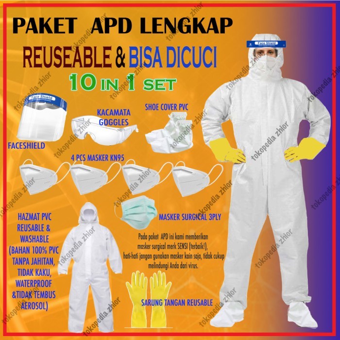 Jual Medis-Seragam- Reusable Hazmat Suit Set + Gloves Shoes Cover Baju ...