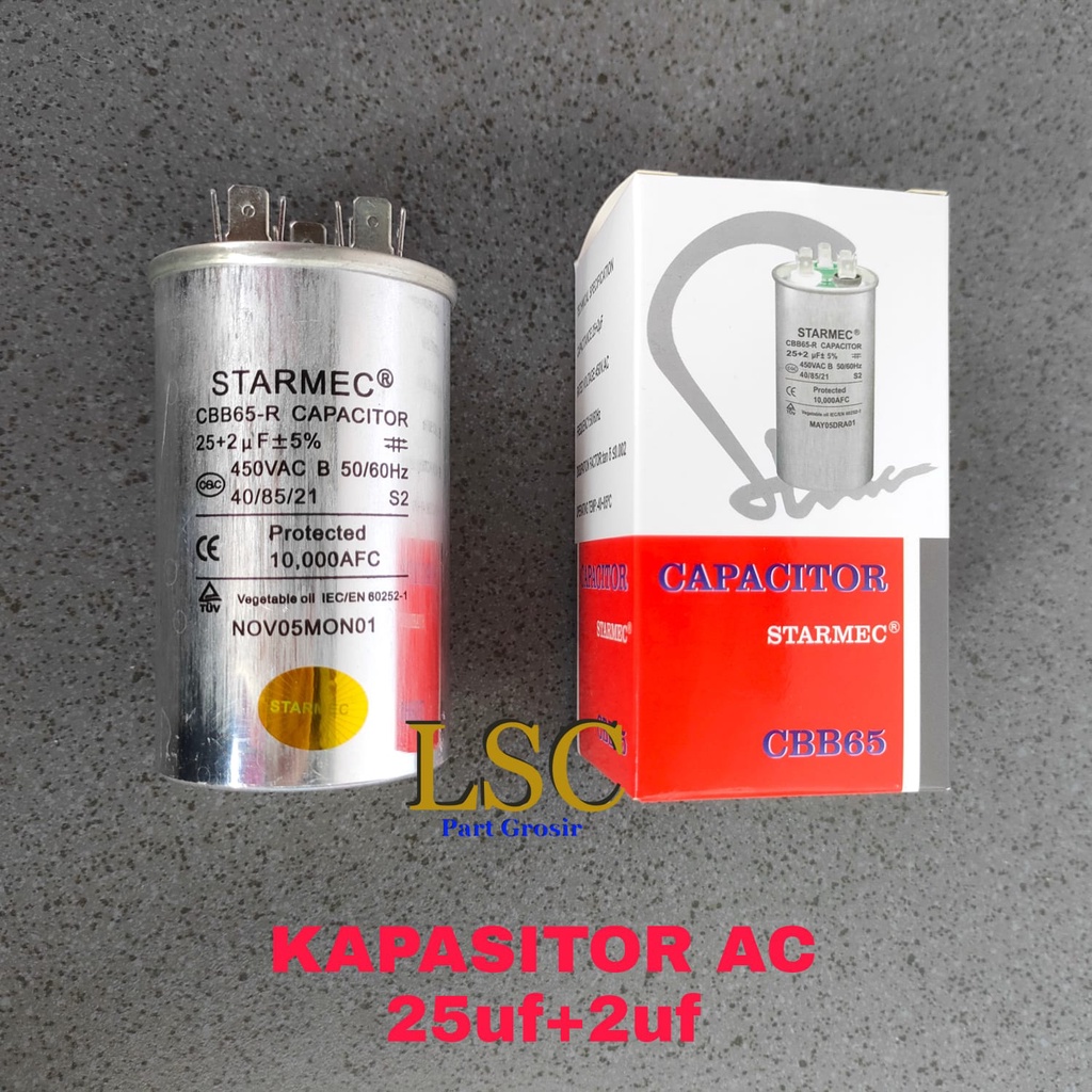 Jual Kapasitor AC 25 + 2 uF Capasitor AC Double 2+25 Micro Kapasitor AC Ganda 3 Socket 25/2 ...