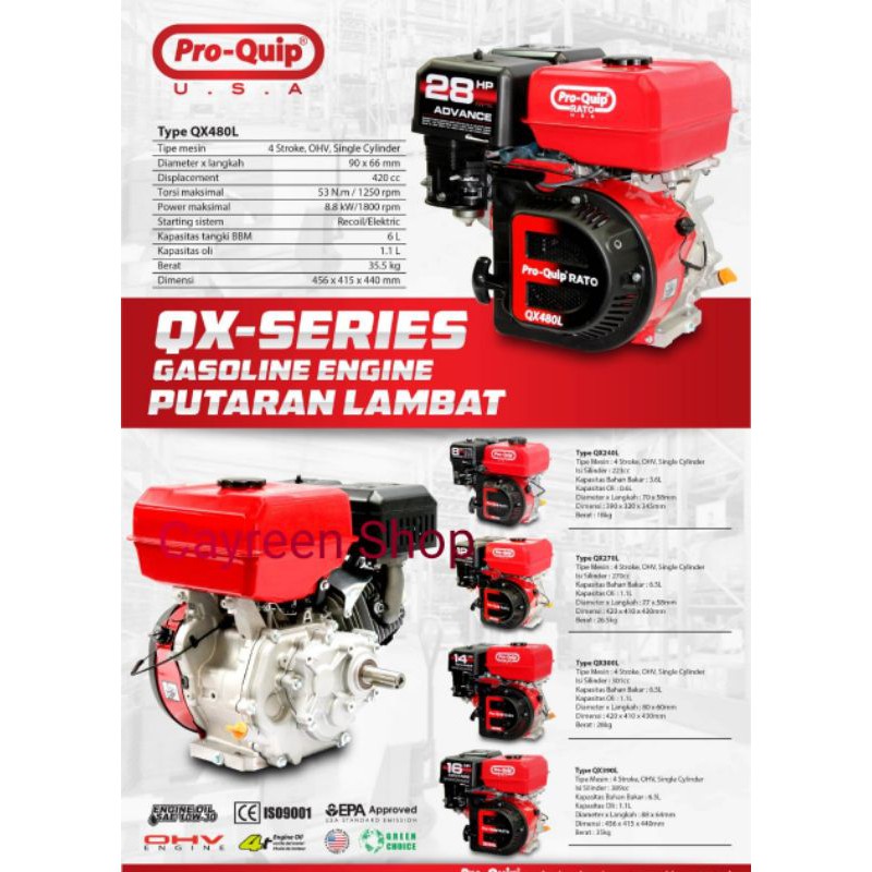 Jual Gasoline Engine Putaran Lambat Pro Quip QX 480L | Shopee Indonesia