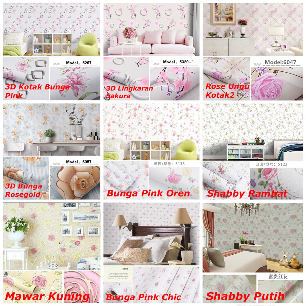 Jual WALLPAPER DINDING Terbaik Ukuran 45 cm x 10 M Motif TEMA BUNGA CANTIK MENAWAN PINK UNGU ...