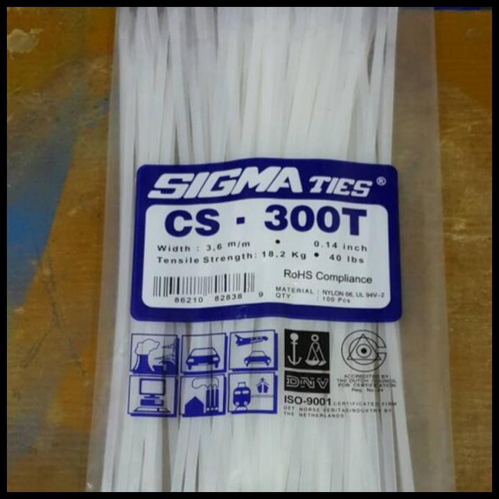 Jual Kabel Ties/Cable Tie Sigma 300T Hitam/Putih Isi 100Pcs - Putih ...