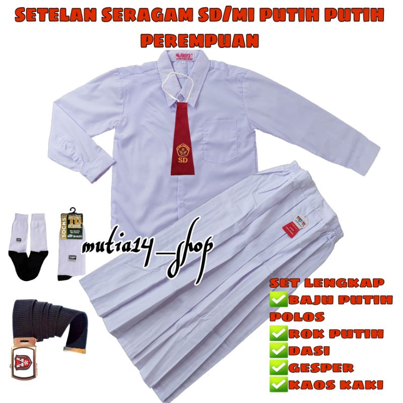 Jual seragam sekolah SD / Mi putih putih putih perempuan baju putih polos panjang rok putih ...
