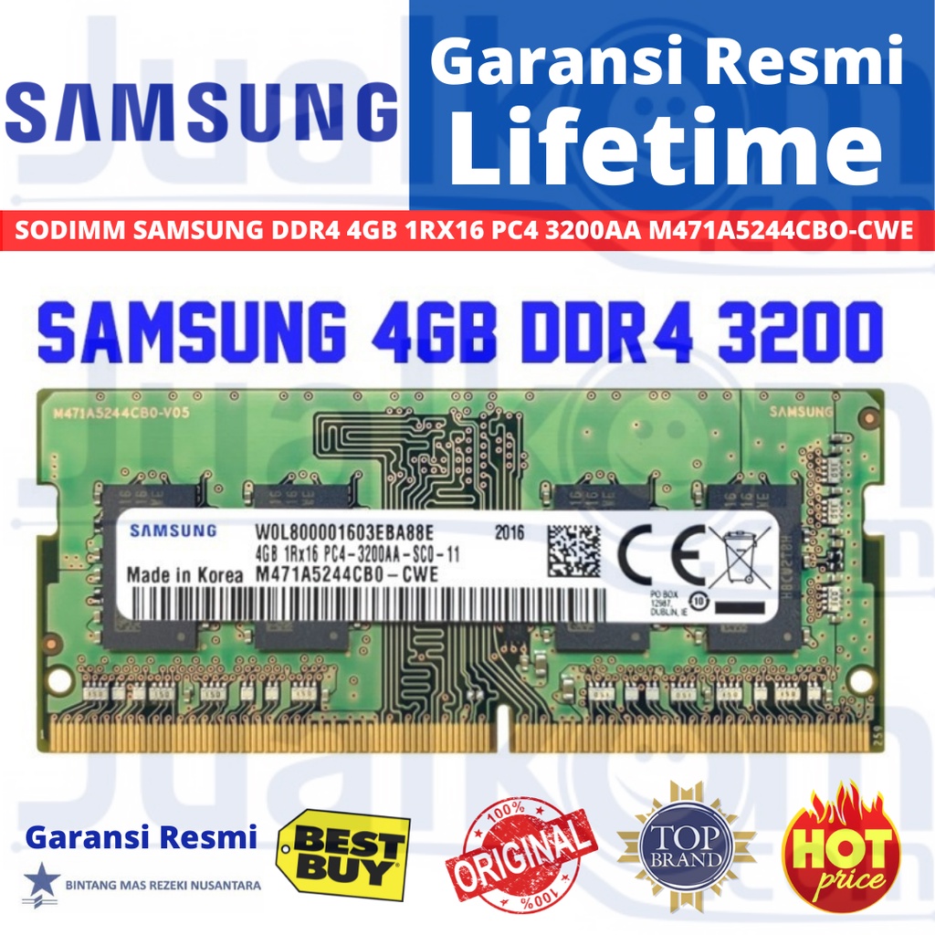 Jual SODIMM SAMSUNG DDR4 4GB 1RX16 PC 3200AA M471A5244CBO-CWE RESMI ...