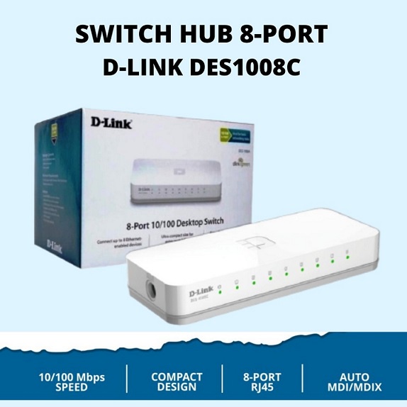 Jual D-LINK DES-1008C Switch hub 8 port, Dlink 8port LAN 10/100 ...