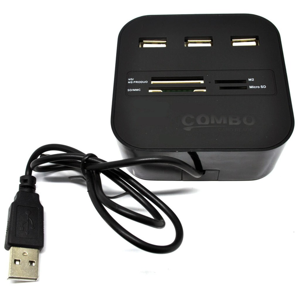 Jual Combo Multi Card Reader + 3 USB HUB 2.0 Splitter [Hitam] | Shopee ...