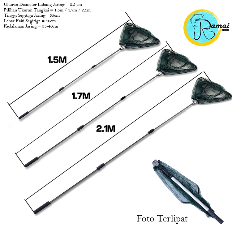 Jual Serokan ikan Lipat Jaring Bulat dan Segitiga Telescopic Net ...