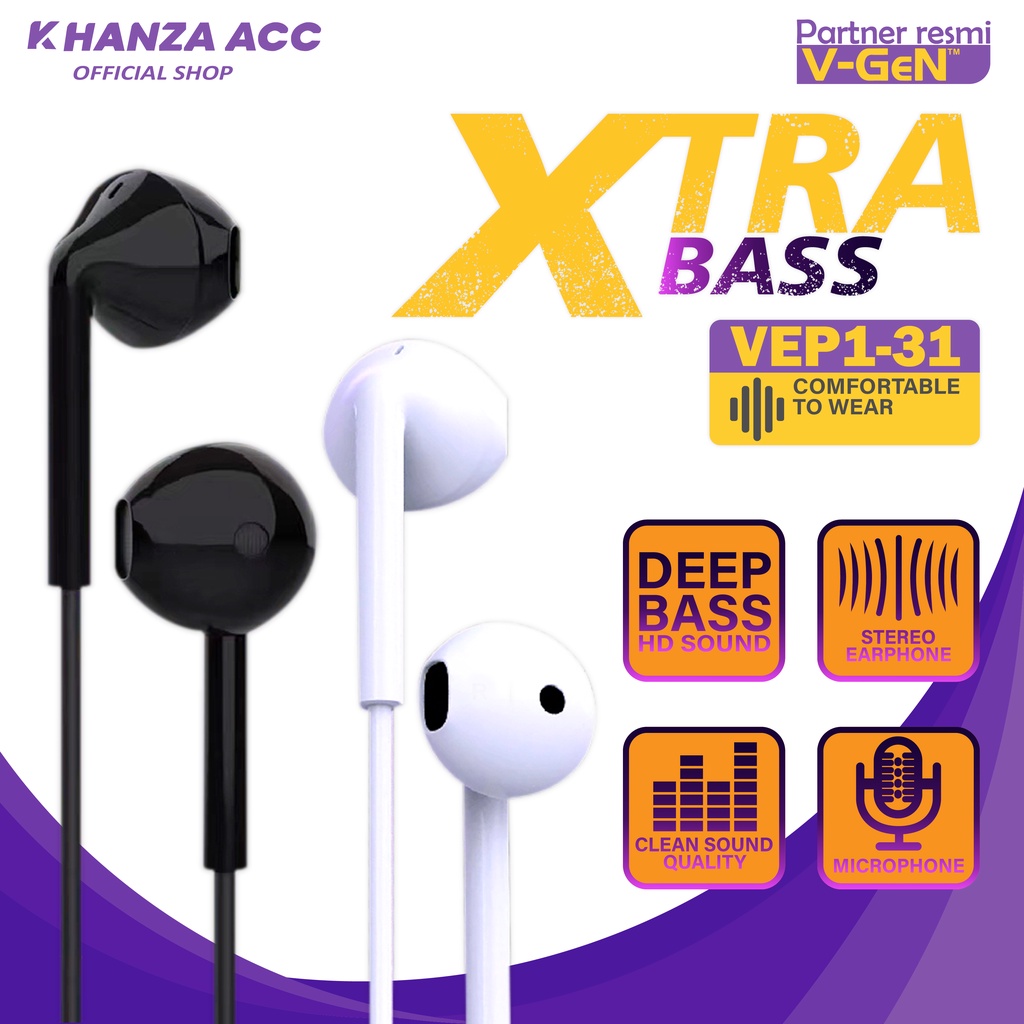 Jual KHANZAACC VGEN VEP1-31 Wired Earphone Xtra Bass Ecer 1 Pcs Non ...