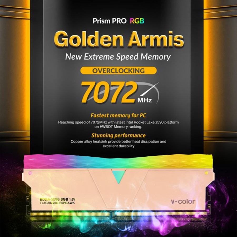 Jual V-COLOR PRISM PRO RGB GOLDEN ARMIS DDR4 PC40600 5066MHz 16GB ( 2x8GB ) TL8G50820D-E6PGAWK ...