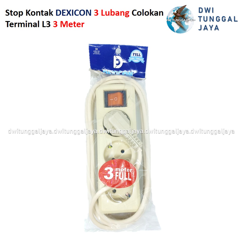 Jual Stop Kontak DEXICON 3 Lubang Colokan Terminal Arde L5 5 Meter 3 ...
