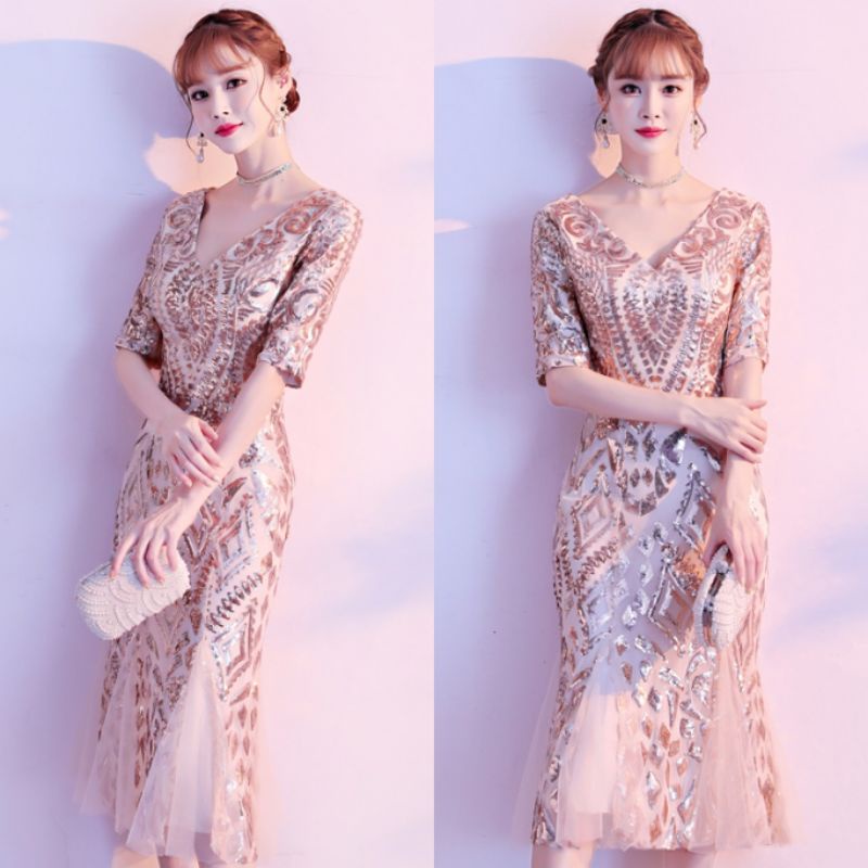 Jual ND-96 S-2XL Gaun pesta impor dress pesta gaun gold dress gold ...
