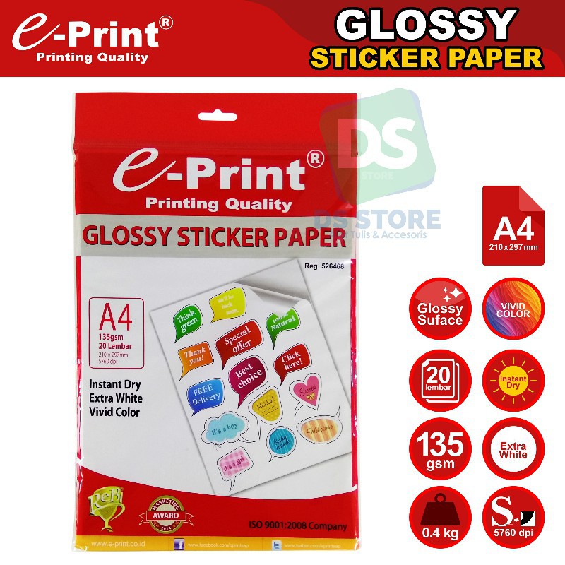 Jual Stiker Glossy Photo Paper A4 / Kertas Sticker Glossy A4 135 GSM E ...