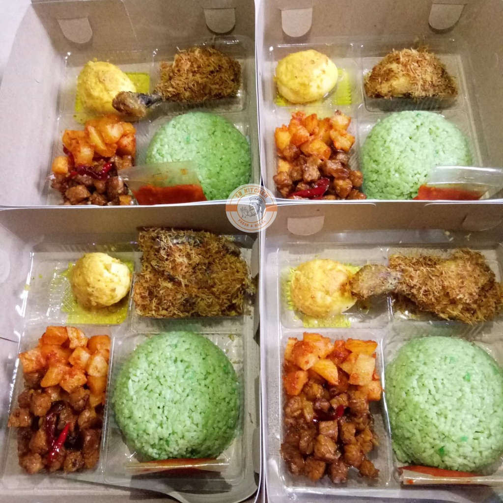 Jual PAKET NASI PANDAN IJO AYAM SERUNDENG // NASI KOTAK AYAM SERUNDENG | Shopee Indonesia