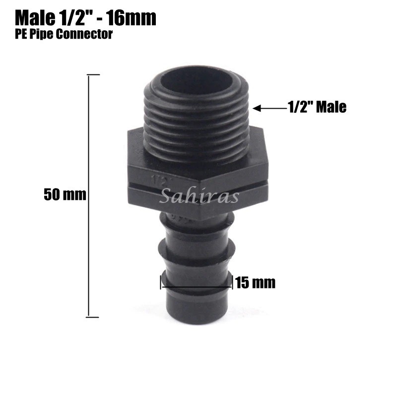 Jual Konektor Drat 1/2 Inch ke Selang Ukuran 13-16 mm Male Thread ...