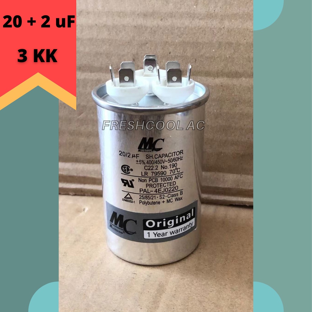 Jual KAPASITOR AC / CAPACITOR AC LG 3 KAKI 20/2 uF (MERK MC) 20/2 MIKRO | Shopee Indonesia
