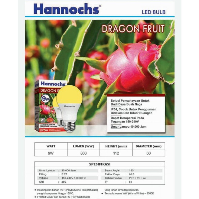 Jual Hannochs - Lampu LED Dragon Fruit / Buah Naga 9 watt - cahaya kuning | Shopee Indonesia