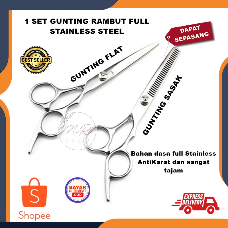 Jual Set Alat Gunting Potong Rambut Dan Gunting Sasak full Stainless ...