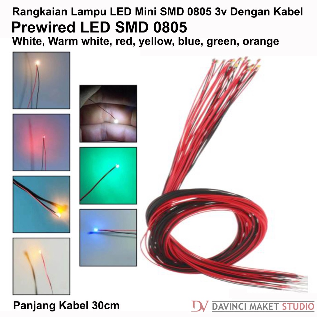 Jual (3V 0805) Rangkaian Lampu LED Mini SMD 0805 3v Dengan Kabel untuk ...