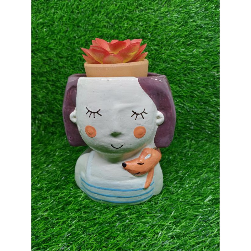 Jual pot kaktus sekulen gerabah lukis model boneka gadis gembala lucu ...