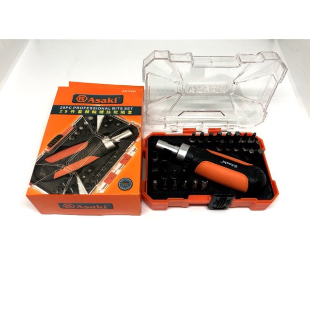 Jual obeng set 29 pcs proffesional bits set mata obeng original asaki ...