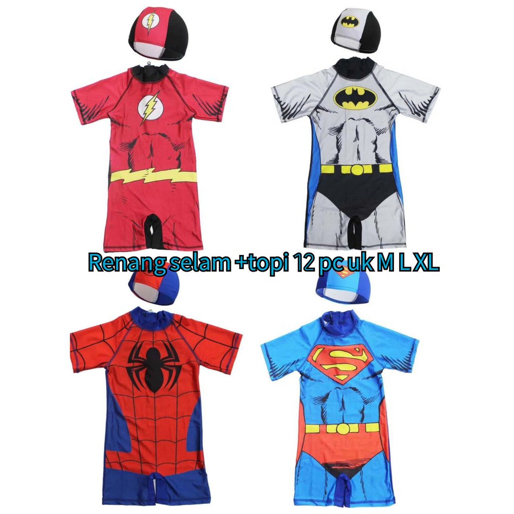Jual Baju Renang anak laki laki Swimsuit Dive Suit Anak 2 in 1 topi ...