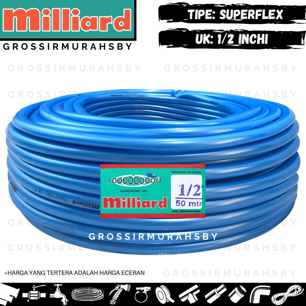 Jual SELANG AIR MILLIARD SUPERFLEX 1/2 INCHI ( HARGA PERMETER ) METALIK | Shopee Indonesia