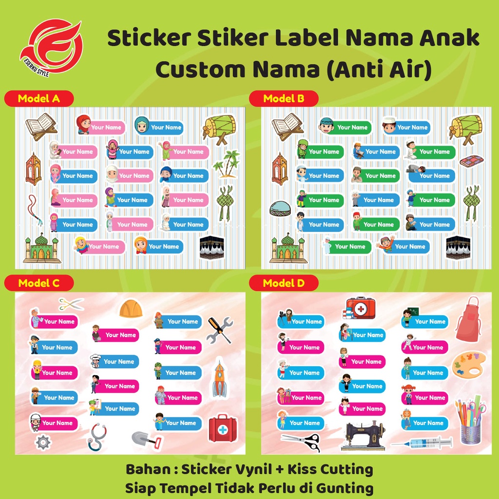 Jual Sticker Stiker Label Nama Anak Custom Nama Karakter (Sticker Anti ...