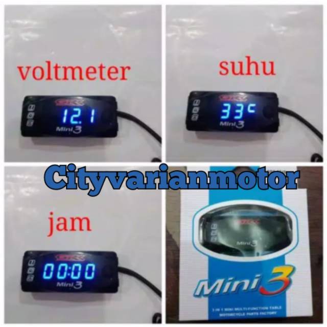 Jual Voltmeter Aki 3 in 1 jam digital pengukur suhu Volt Meter Aki | Shopee Indonesia