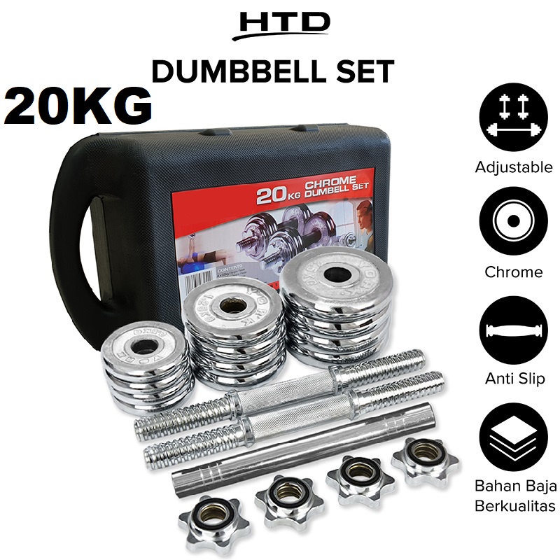 Jual HTD Sport Dumbbell Set 20Kg Chrome Alat Olahraga Angkat Besi Chrome | Shopee Indonesia