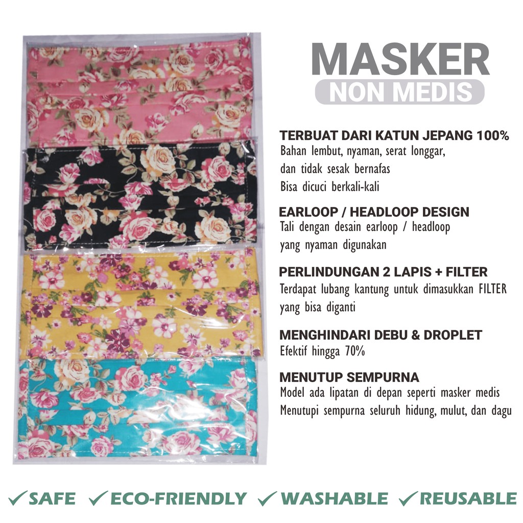 Jual Masker Kain 3 ply dengan 2 lapis kain katun jepang dan 1 lapis ...