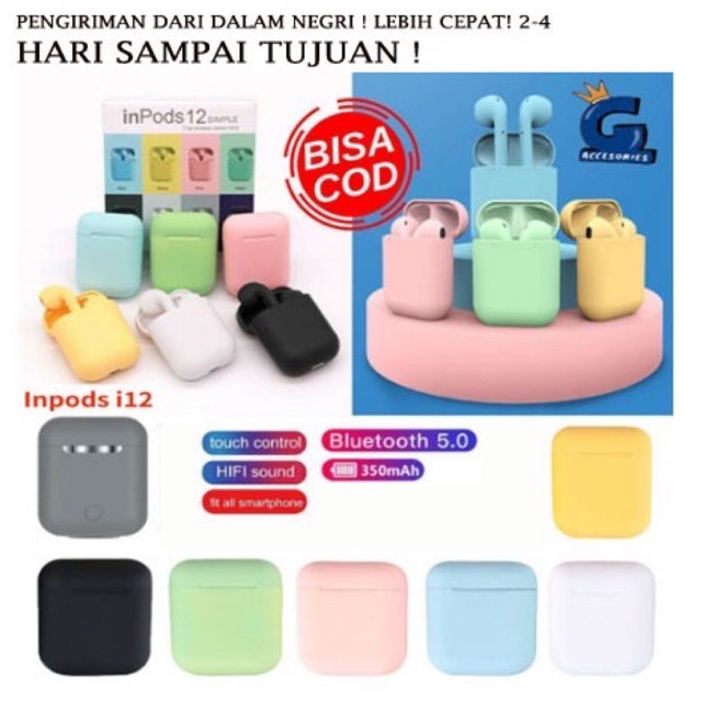 Jual Headset Inpods i12 Macaron TWS in Pods 12 Versi 5.0 Bluetooth ...