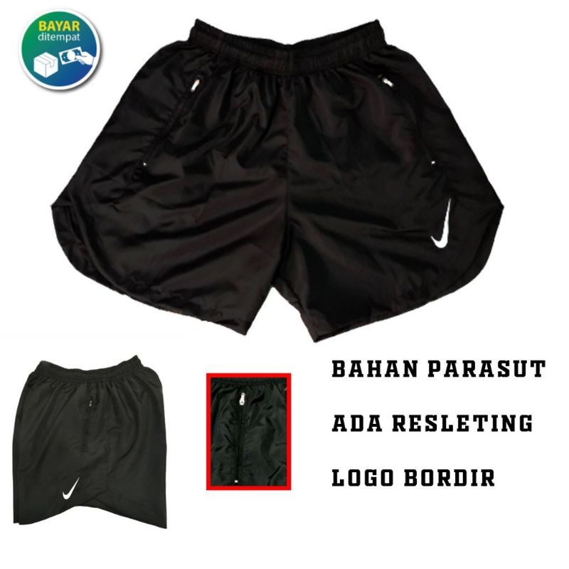Jual Celana Pendek Parasut Olahraga Saku Resleting Pria Wanita Running ...