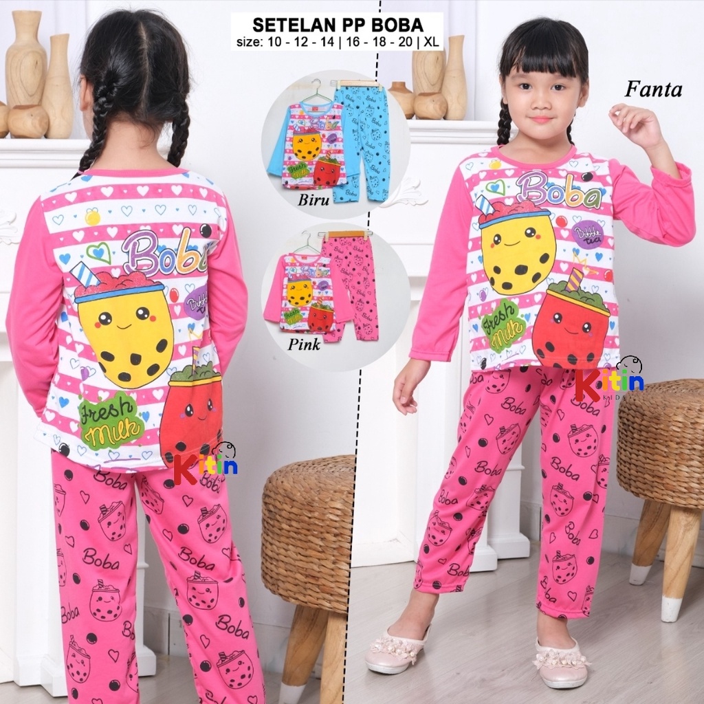 Jual OP - SETELAN BAJU PIYAMA DAN TIDUR ANAK CEWEK/PEREMPUAN 4-12 TAHUN MOTIF BOBA BUBBLE ...