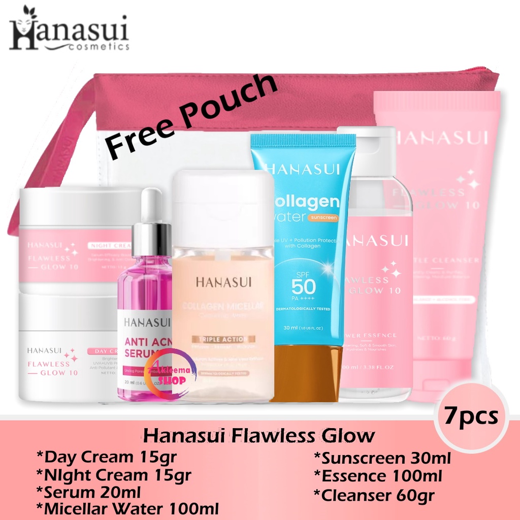 Jual Paket Hanasui Flawless Glow 7pcs (day cream 15gr+night cream 15gr ...