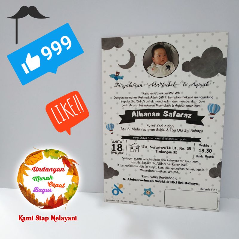 Jual Undangan aqiqah marhabah tasmiyah tedak siten tema simple black ...