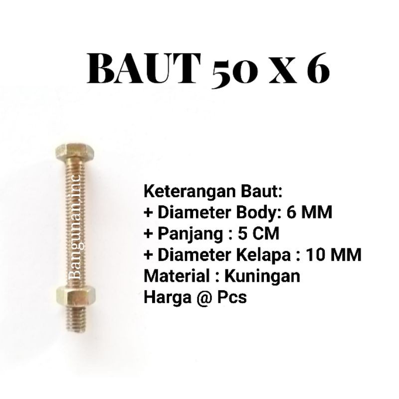 Jual BAUT 6 MM PANJANG 5 CM - RING BAUT 6 X 50 - MUR BAUT | Shopee ...