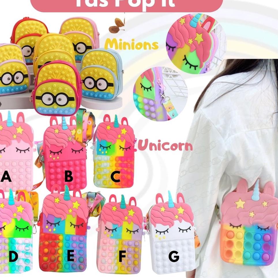 Jual G1O6 Tas Pop It Anak Motif Unicorn Pop It Minions Glok Gelembung ...