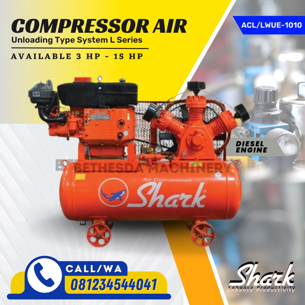 Jual Air Compressor 7,5 HP + Shark Diesel 10 HP Kompresor 15 Pk | Shopee Indonesia