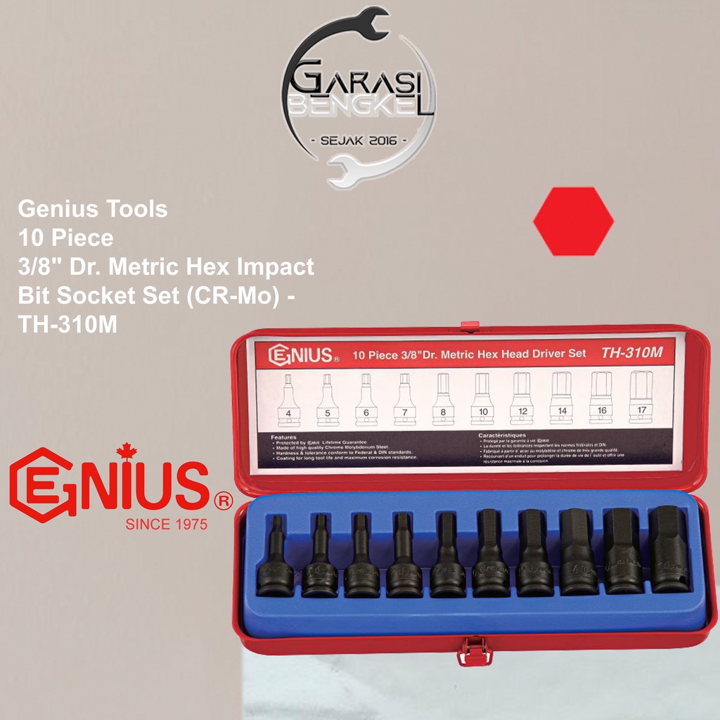 Jual Genius Tools TH-310M 10Pcs 3/8" Dr. Metric Hex Impact Bit Socket Set | Shopee Indonesia