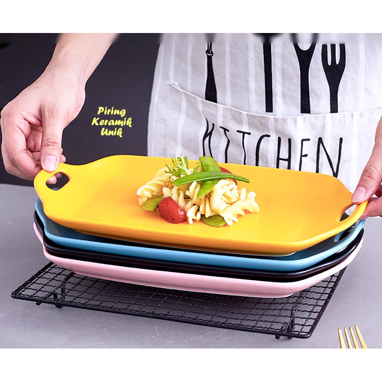 Jual Piring Keramik Unik NEW BENTUK PANJANG ada pegangan di kiri kanan ...