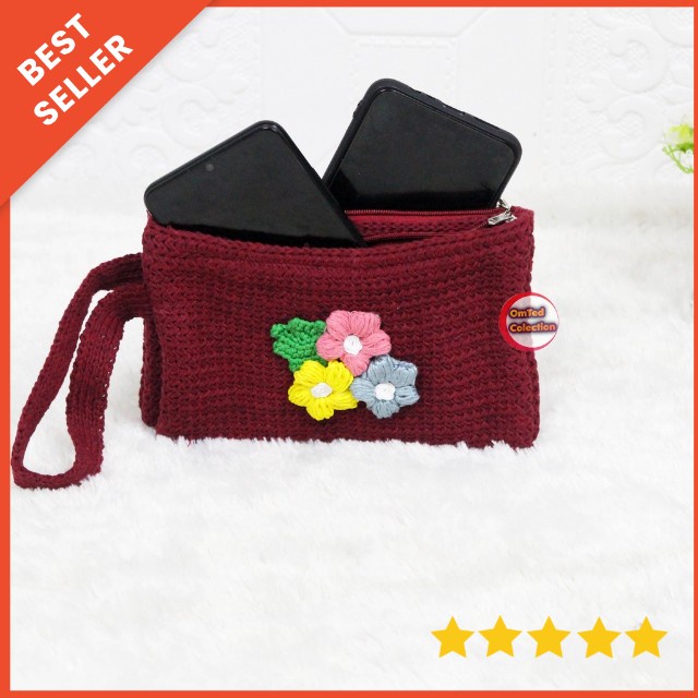Jual Dompet wanita panjang muat hp dan uang kokoh rajut tebal dua ruang ...