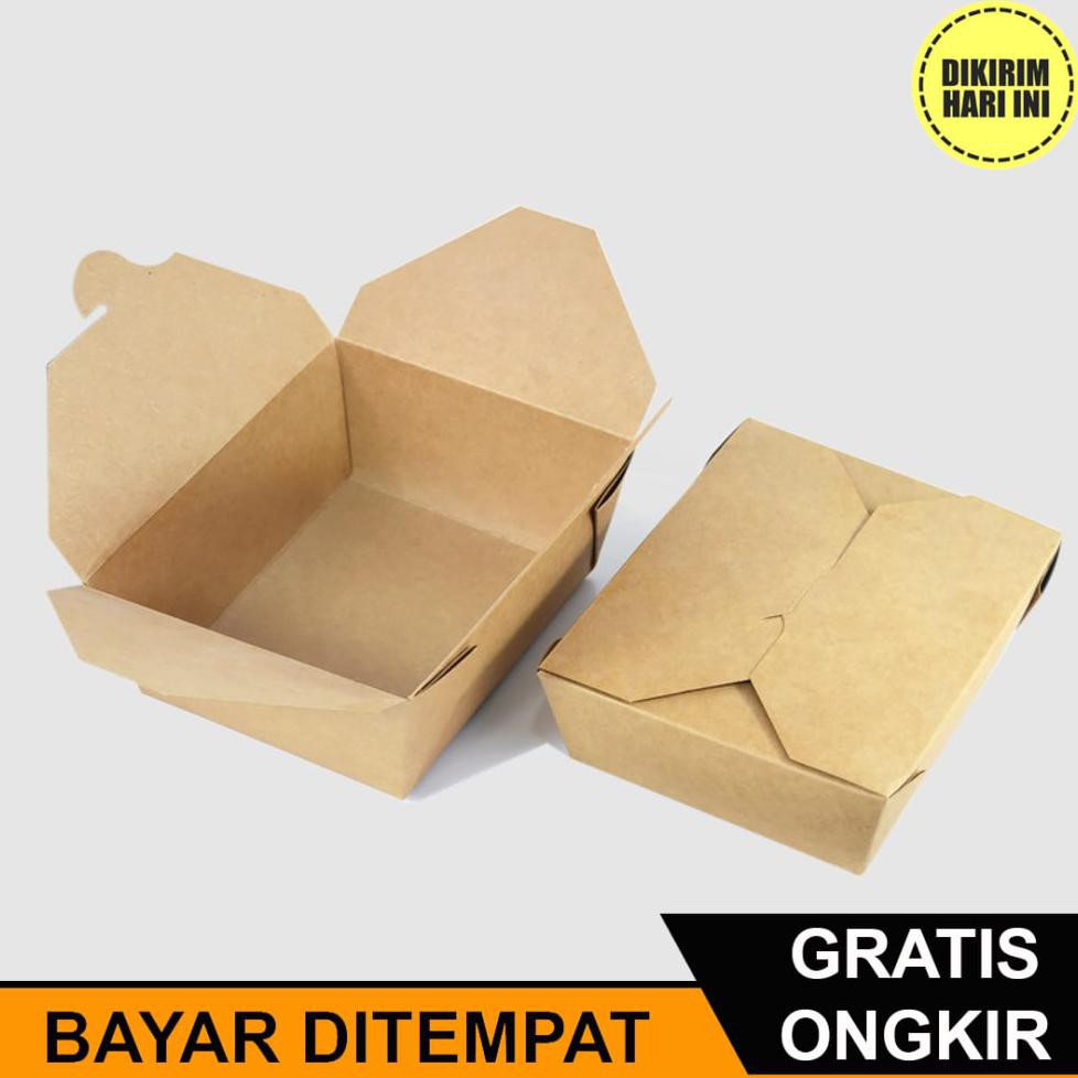 Jual (BAYAR DITEMPAT) JB1869 @ 25 PCS FOOD GRADE BROWN KRAFT PAPER FOOD BOX 26 OZ / KEMASAN ...