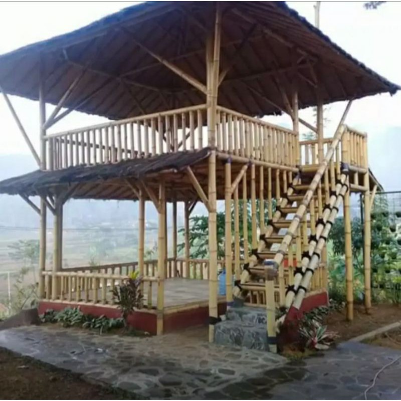 Jual saung gazebo bambu 2lantai atap injuk ukuran 4x4 harga per 2 ...
