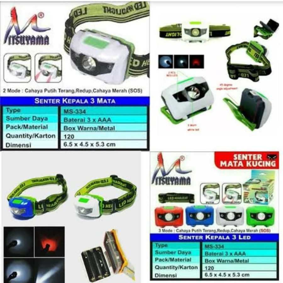 Jual Senter Kepala / Headlamp 334 (Baterai) | Shopee Indonesia