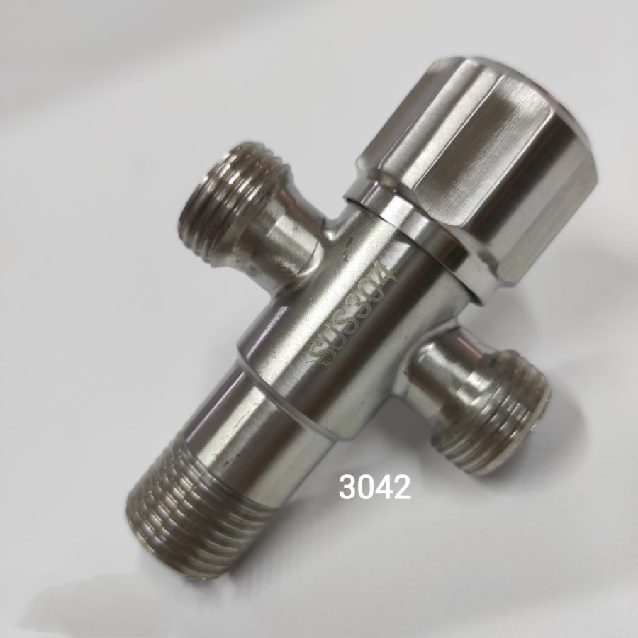 Jual Stop Kran T Cabang 3 Stainless 3042- Keran Shower Tee kloset valve ...