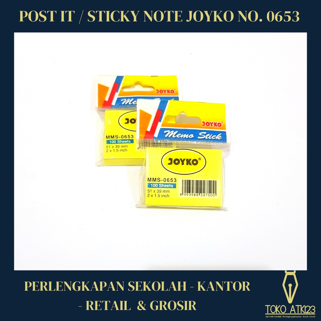 Jual Sticky Note / Sticky Memo / Memo Tempel Kertas Joyko MMS-653 Warna Kuning | Shopee Indonesia