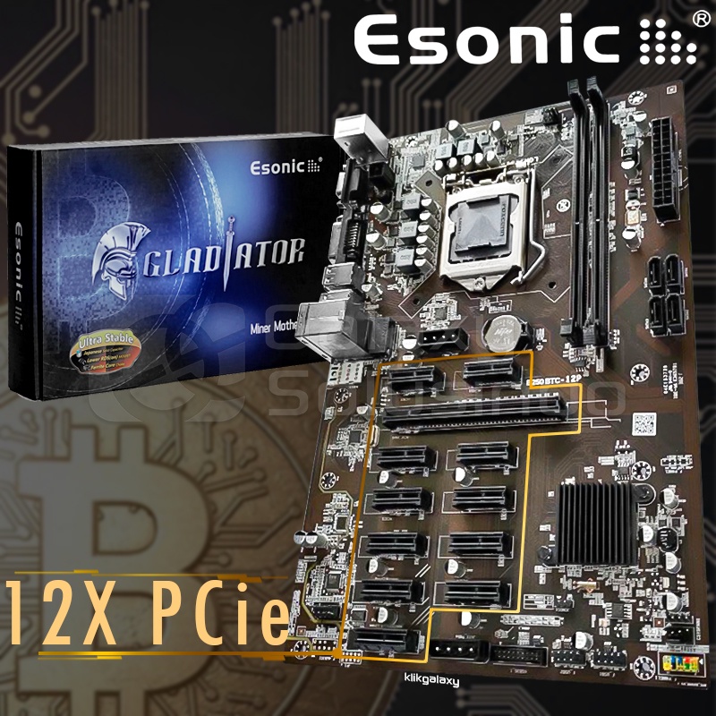Jual Esonic B250 BTC Gladiator LGA1151, B250 DDR4, 12X PCI-E Miner ...
