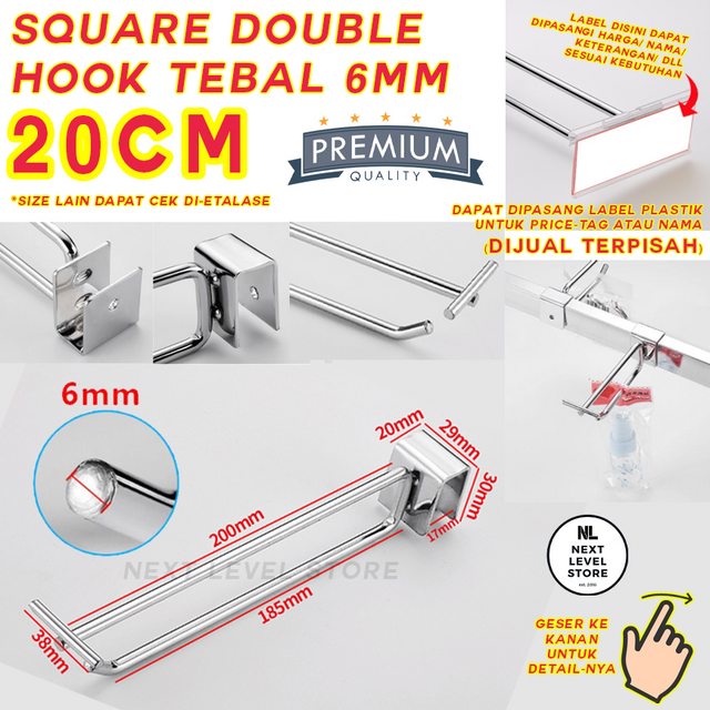 Jual Single Hook Label Double Kotak Ram 20 CM Tebal 6mm Stainless ...