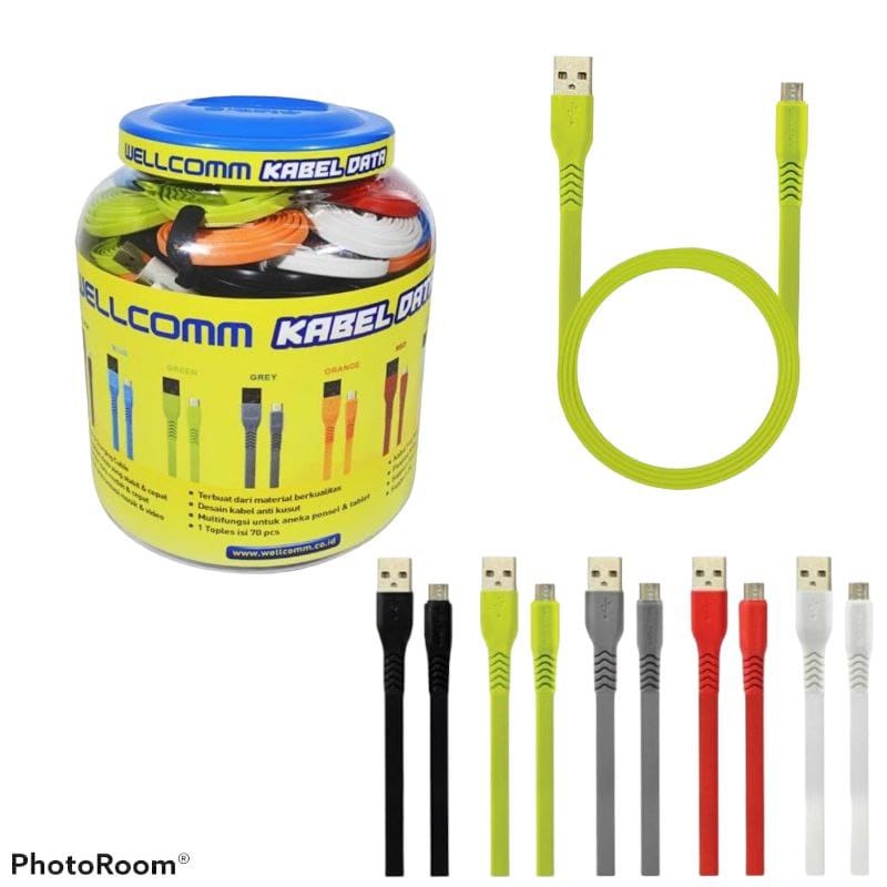 Jual KABEL DATA WELLCOMM MICRO TYPE C LIGHTNING 1M FLAT ORIGINAL OUTPUT ...
