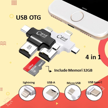 Jual Memori Card Reader 4 in 1 Micro SD Card Reader Tipe-C/Lightning ...